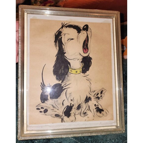 Unbranded | Accents | Rare Vintage Framed Puppy Art Lucite Frame Mid ...